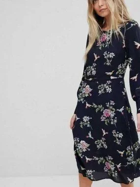 Oasis | Dresses | Oasis Midi Dress Nadia Lebedeva Birds Floral Bouquet ...